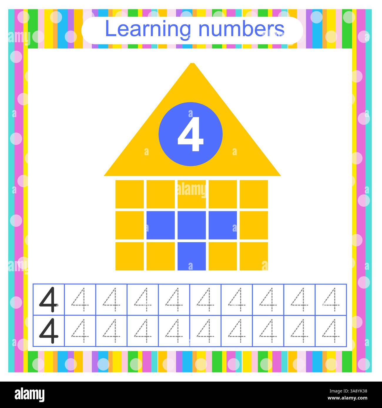 Educational worksheet for preschoolers. Handwriting practice. Number 4 ...