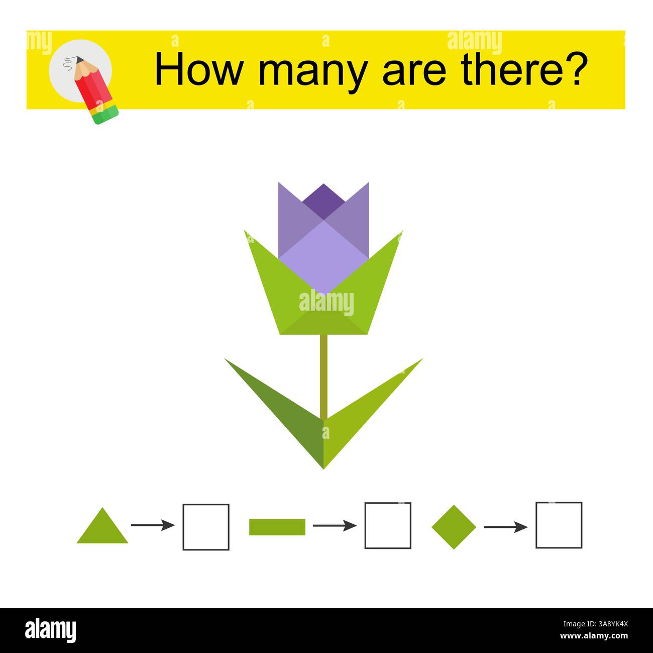 Math activity for children. How many geometric shapes? Cartoon violet ...