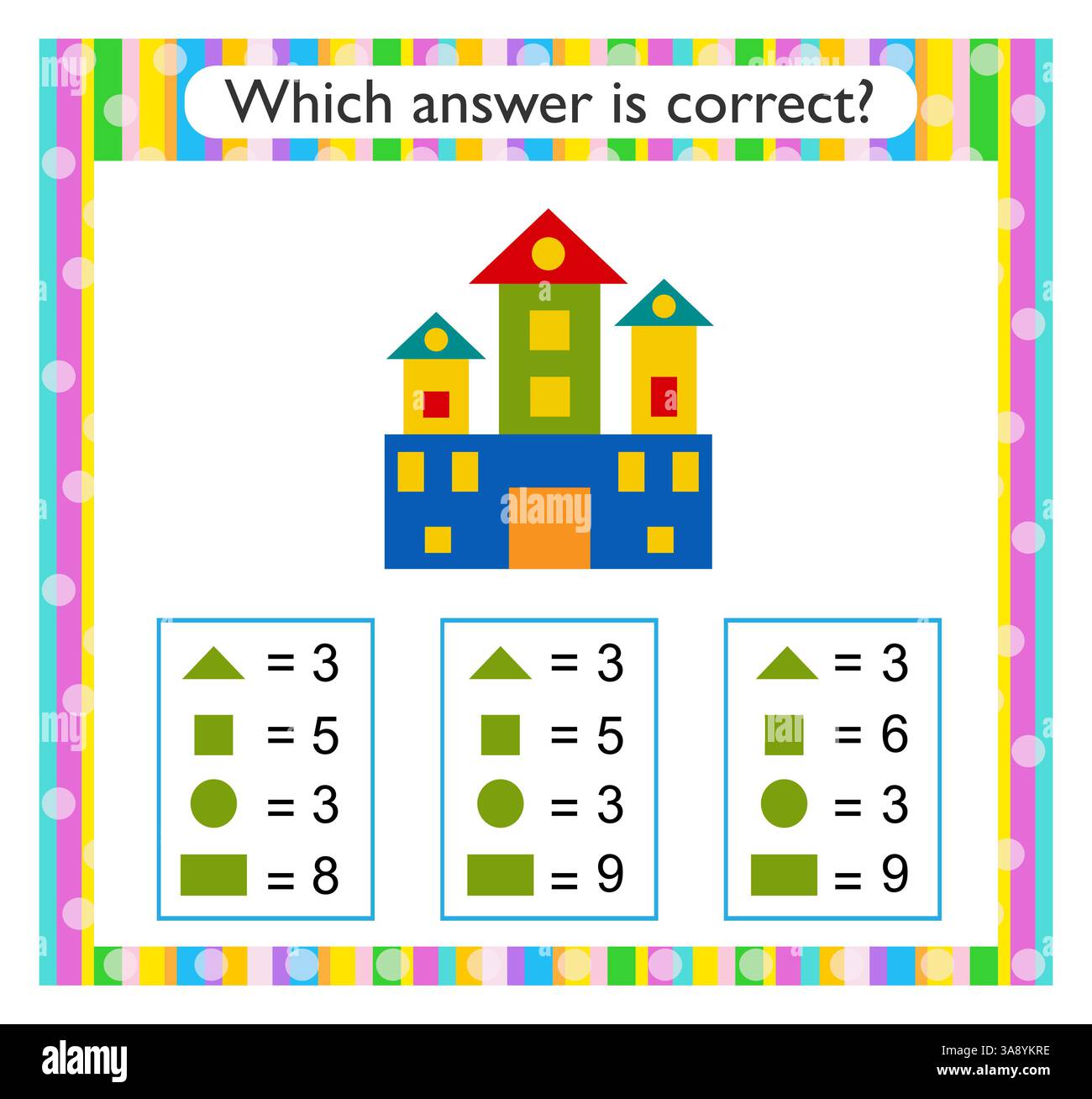 Math activity for kids. Find the correct answer. Cartoon castle. Vector ...