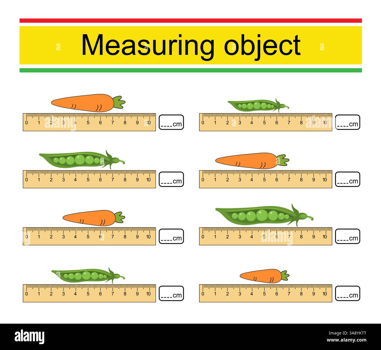 Worksheet for preschool kids. Measuring the length of vegetables with a ...