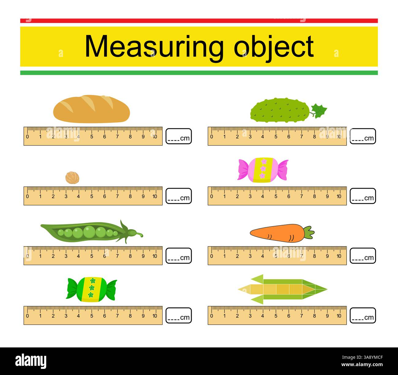 Worksheet for preschool kids. Measuring the length of objects with a ...