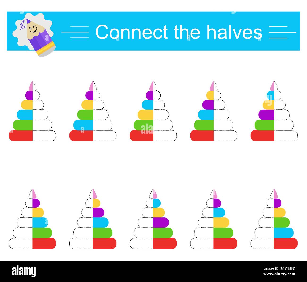 Logic puzzle. Educational material for kids. Find the halves of ...