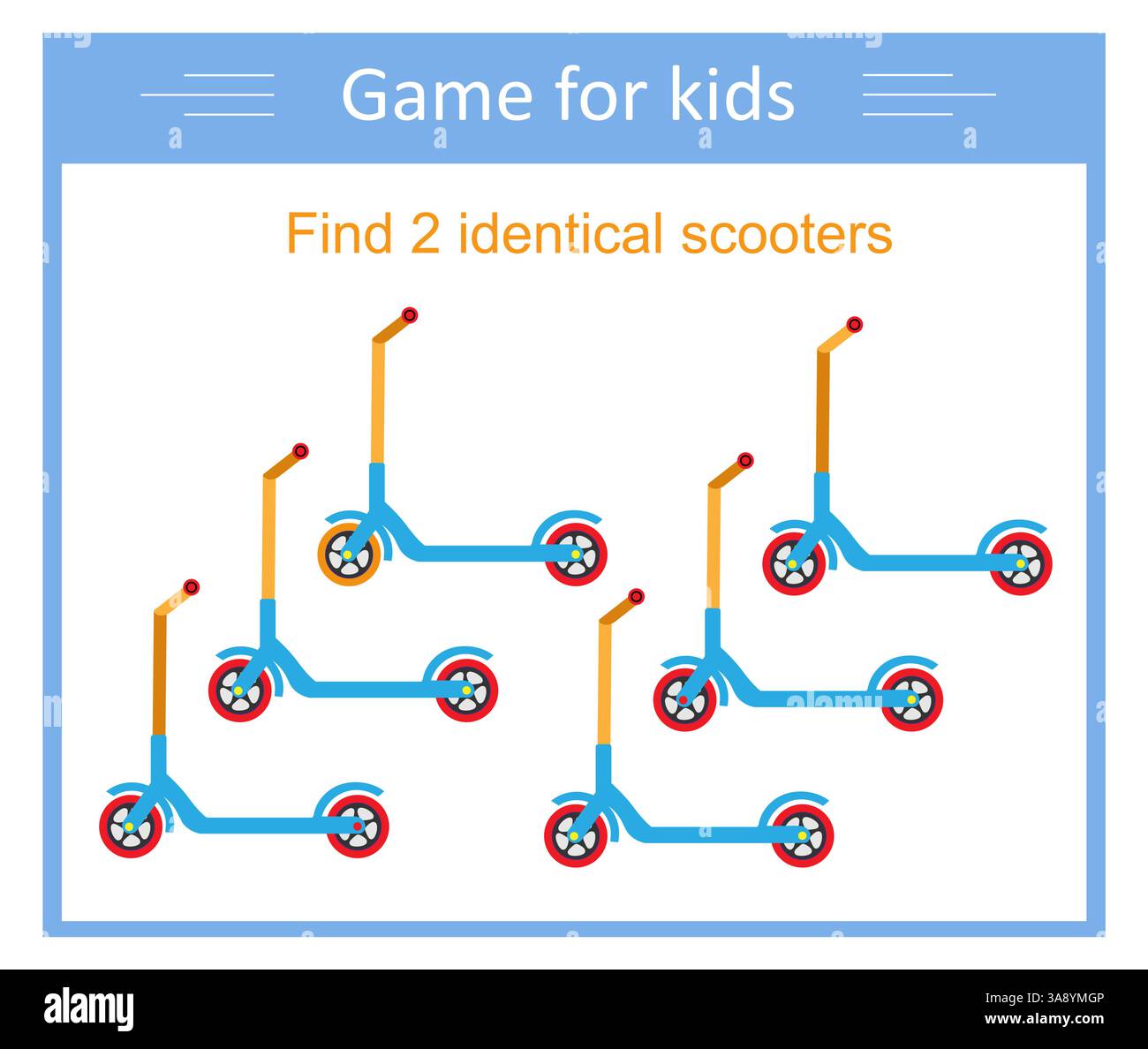 Logic game. Find two identical scooters. Visual intelligence. Vector illustration Stock Vector ...