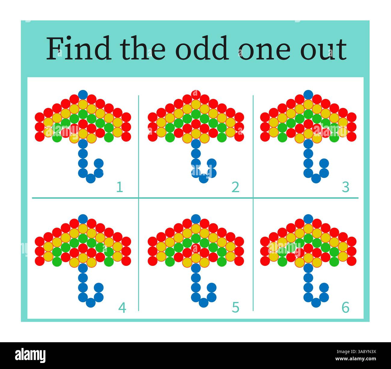 Puzzle game for kids. Task for development of attention and logic. Cartoon umbrella. Vector ...