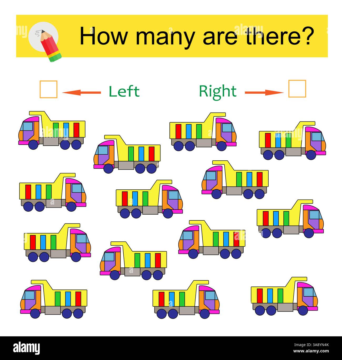 Math activity for kids. Developing numeracy skills. Cartoon car. Vector ...