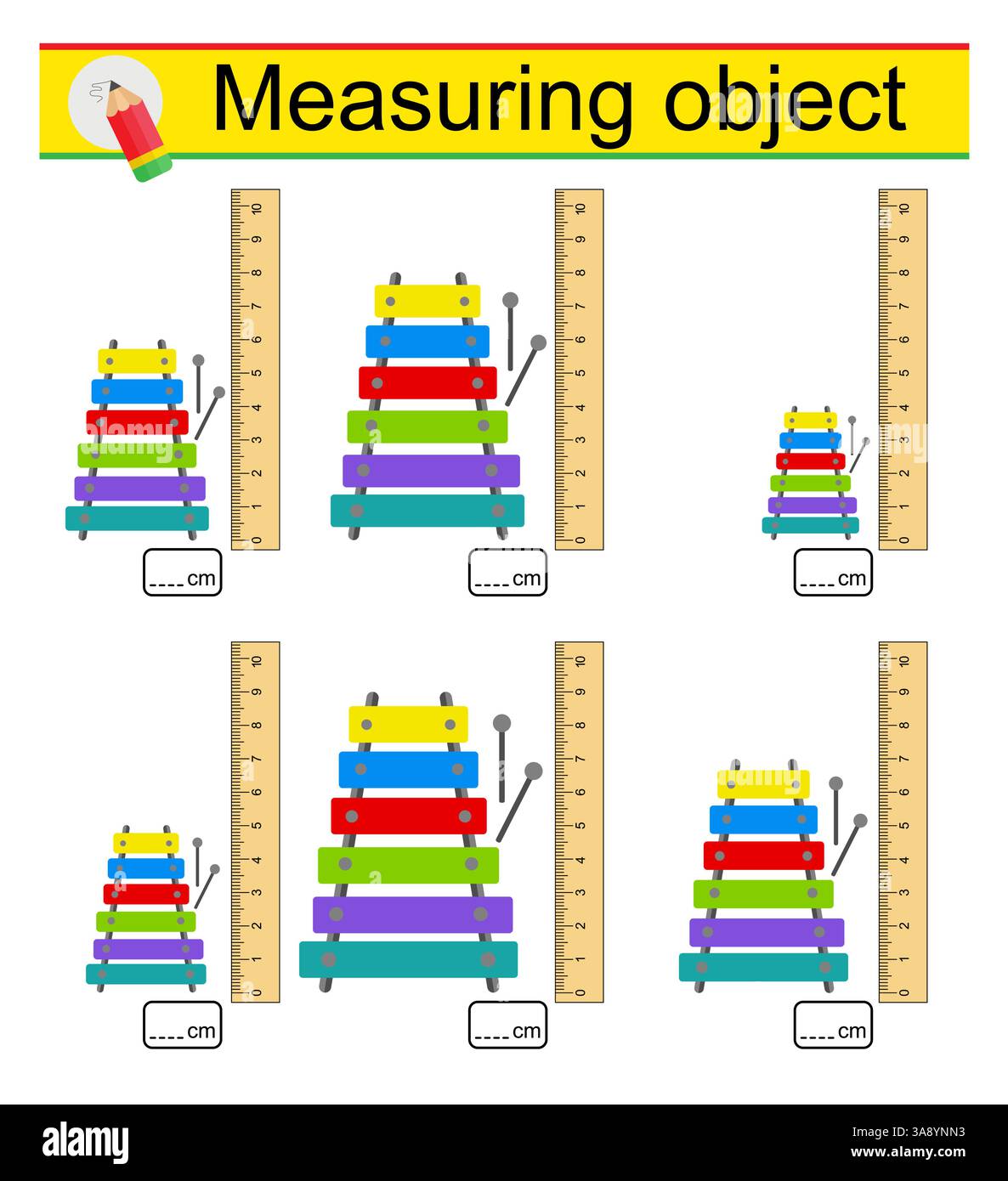 Worksheet for preschool kids. Measuring the length of xylophones with a ...
