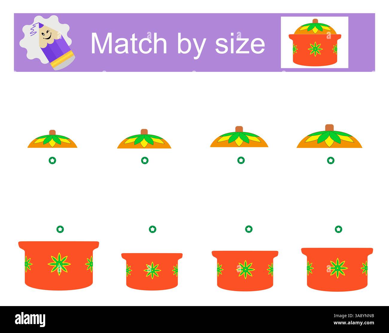 Matching educational game for kids. Match pot lid by size. Activity for ...