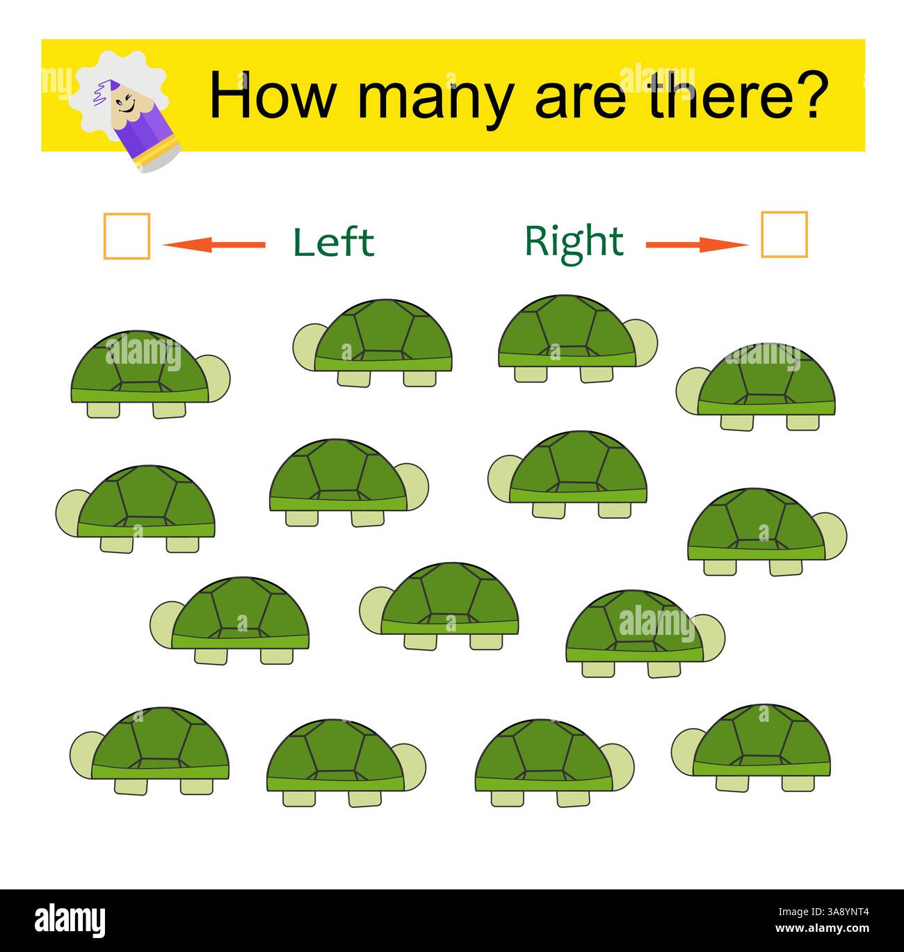 Left or Right. Educational game for kids. Count how many turtles are ...