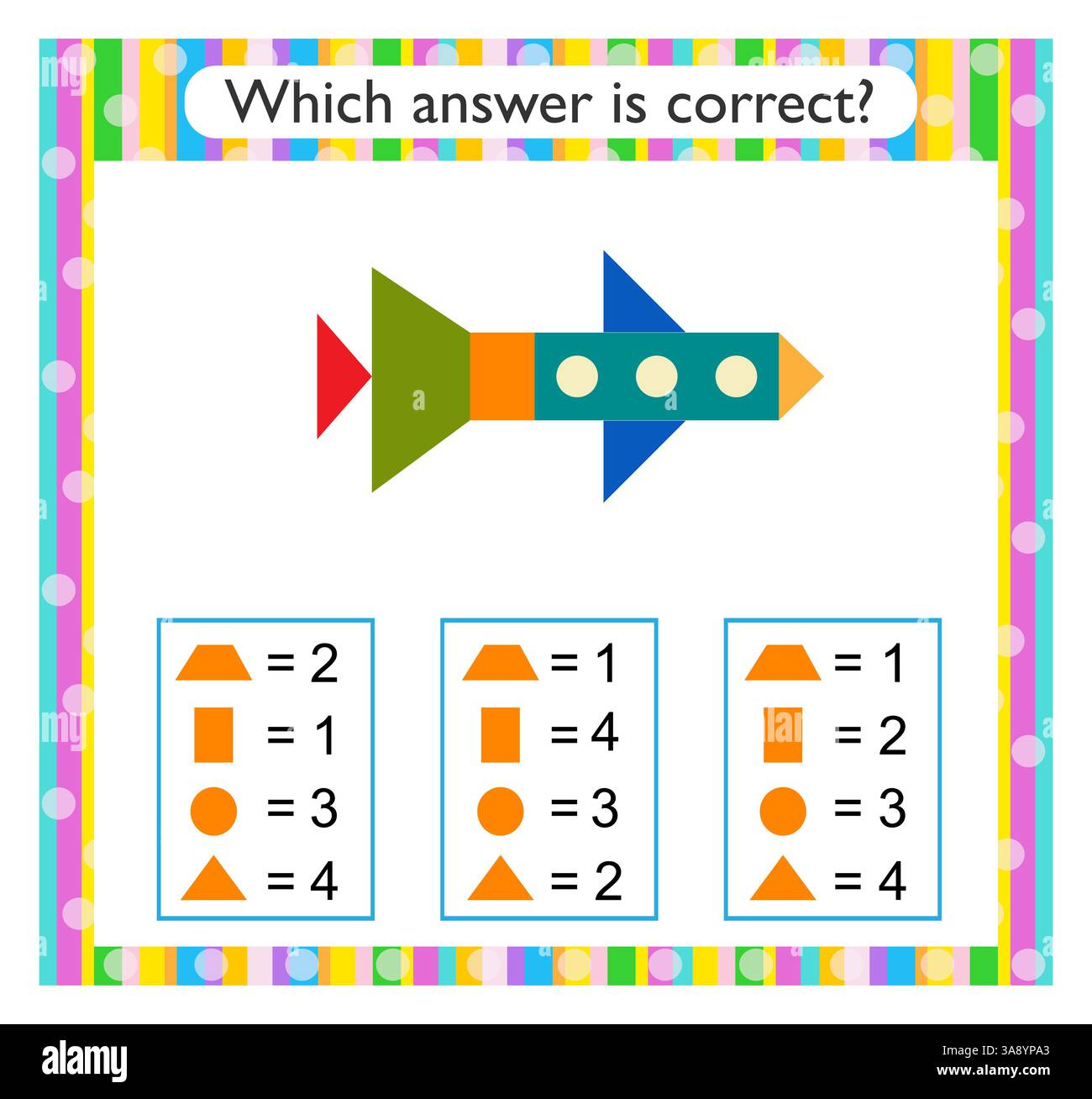 Math activity for kids. Find the correct answer. Cartoon rocket ship ...