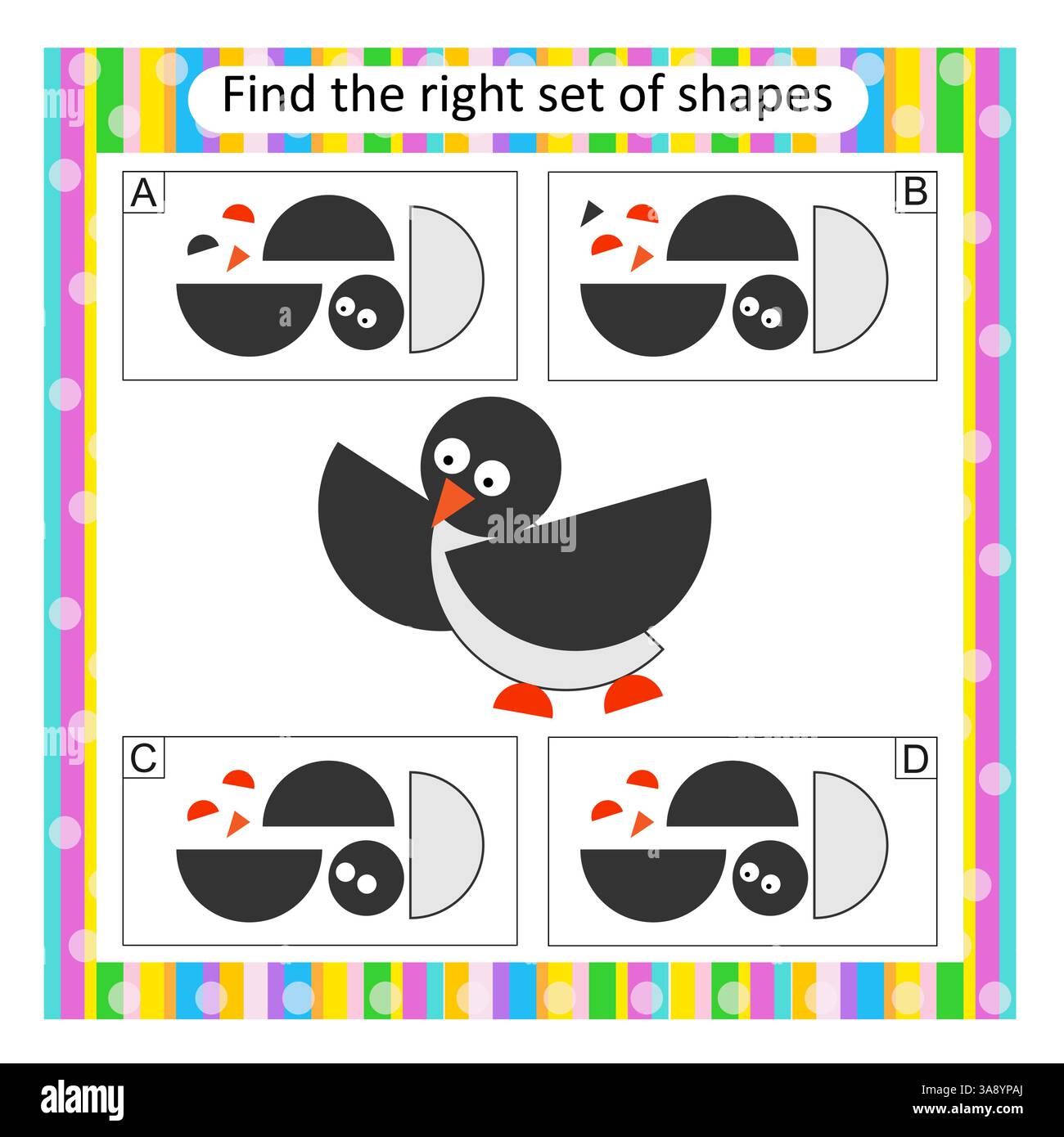 Logic puzzle for children. Find the correct set of cartoon penguin ...