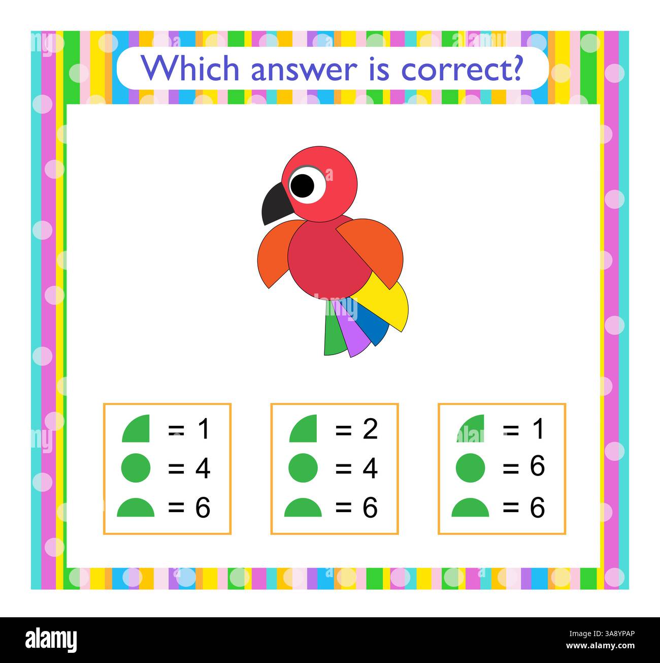 Math activity for kids. Find the correct answer. Cartoon parrot. Preschool worksheet activity ...