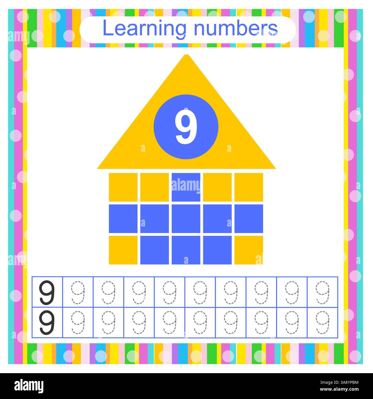 Educational worksheet for preschoolers. Handwriting practice. Number 9 ...