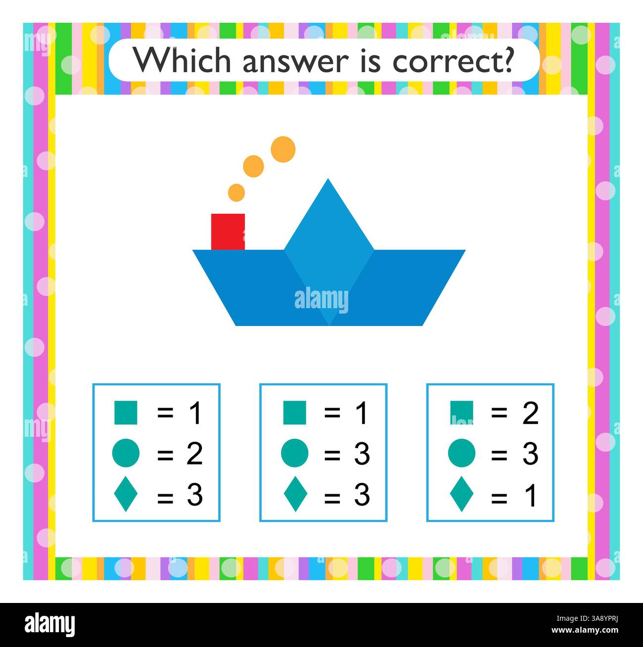 Math activity for kids. Find the correct answer. Cartoon paper boat ...
