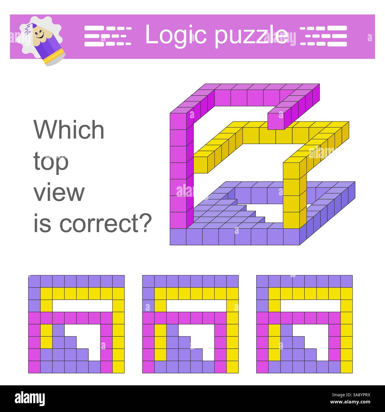 Logic Puzzle Which Top Vıew Is Correct Iq Training Test Printable Worksheet Stock Vector