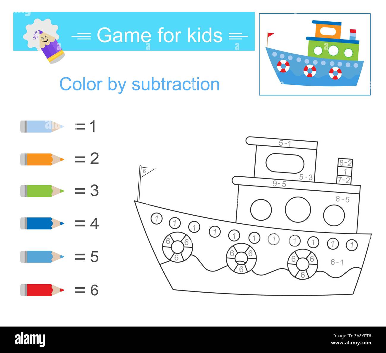 Color by subtraction. Math activity for kids. Developing numeracy ...