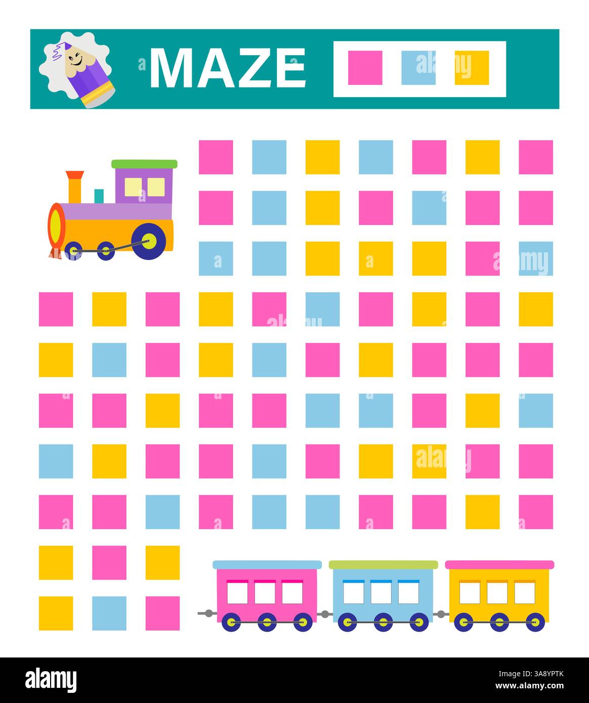 Maze game for kids. Help to find the cars of the train. Vector ...