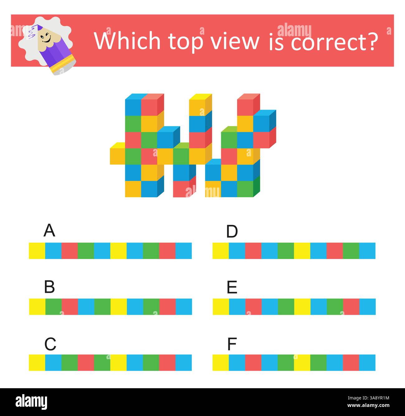 Task for development of attention and logic. Which top vıew is correct? Vector illustration ...
