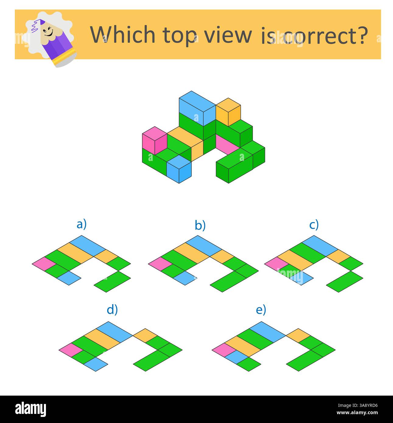 Logic game. Which top vıew is correct? IQ training test. Printable ...