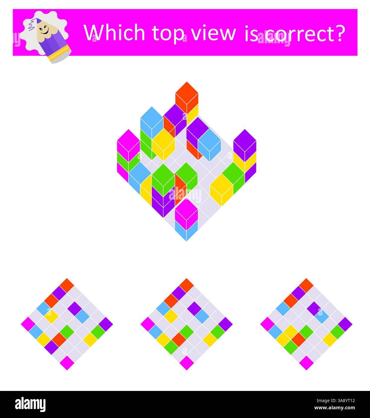 Logic game for kids. Which top vıew is correct? IQ training test ...