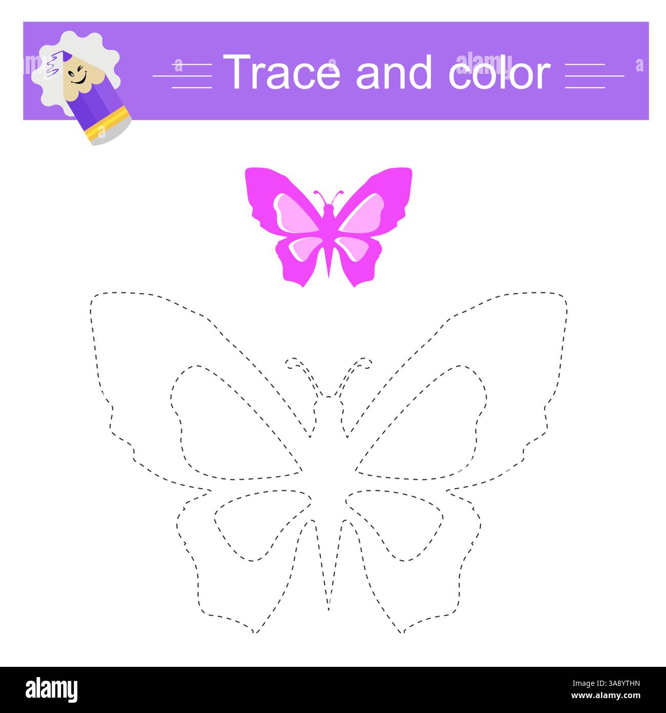 Trace and color for children. The butterfly, vector illustration ...