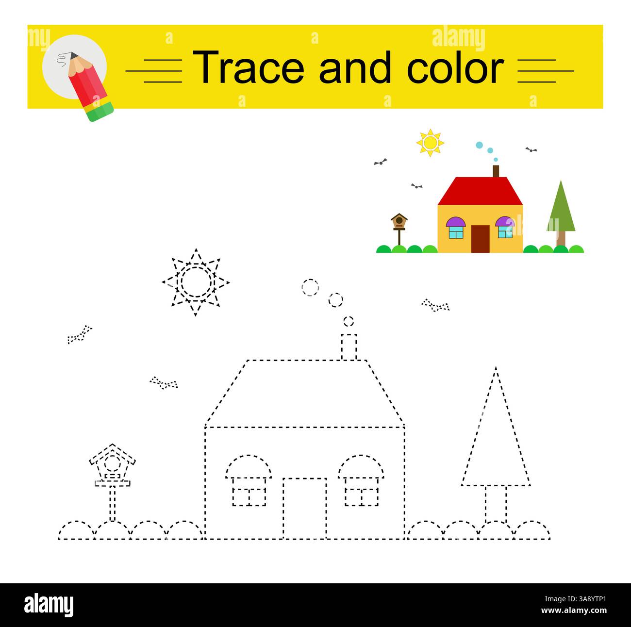 Trace and color for children. Preschool worksheet for practicing fine ...