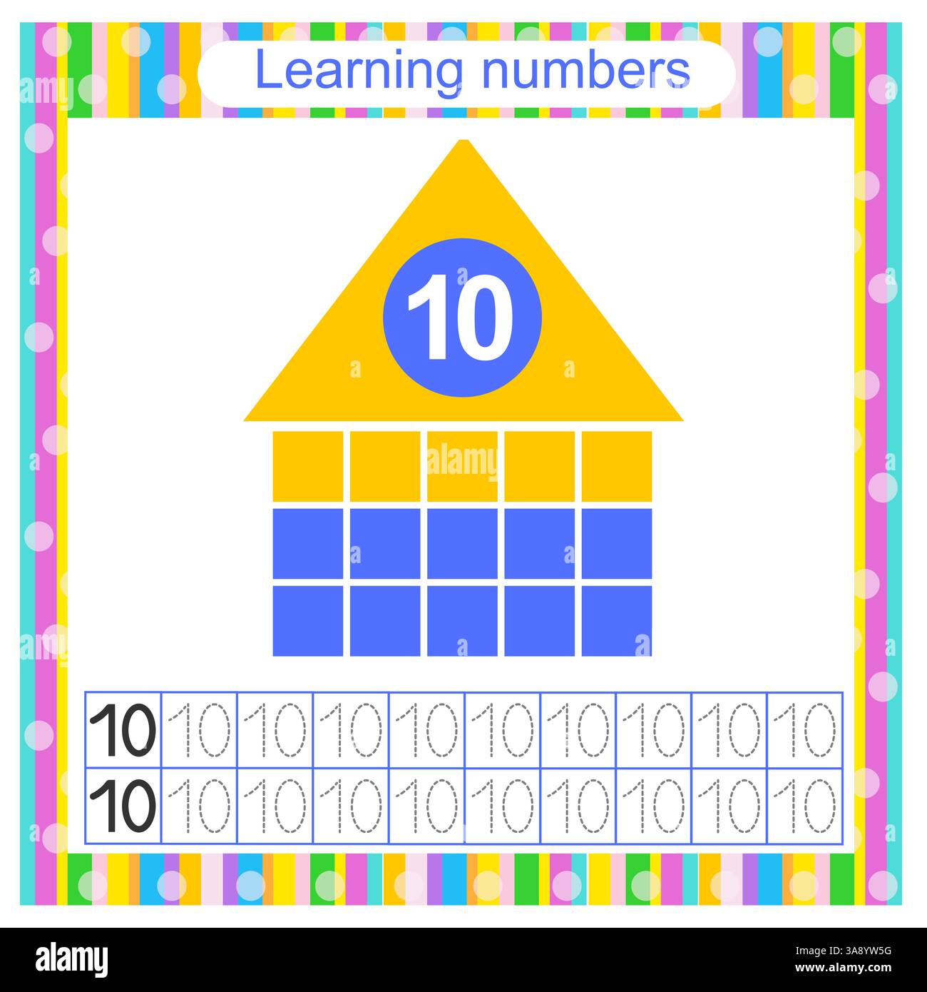 Educational worksheet for preschoolers. Handwriting practice. Number 10 ...
