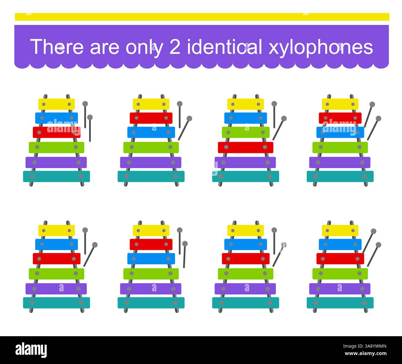 Fun puzzle game for children. Need to find two identical xylophones. Task for development of ...