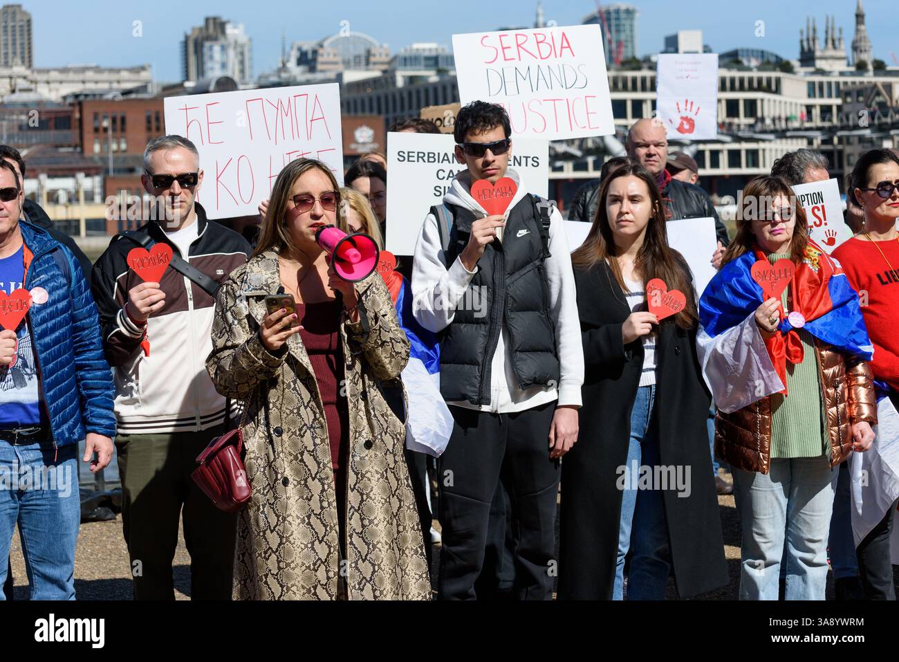 London, UK, 29 March 2025. Serbians rallied in remembrance of the 16 ...