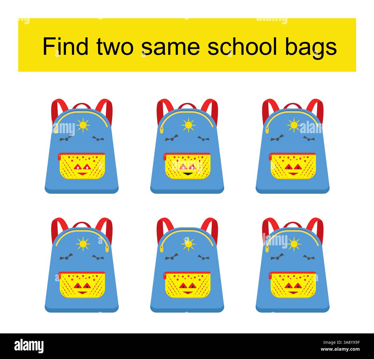 Educational game for kids. Need to find two same school bags. Visual ...