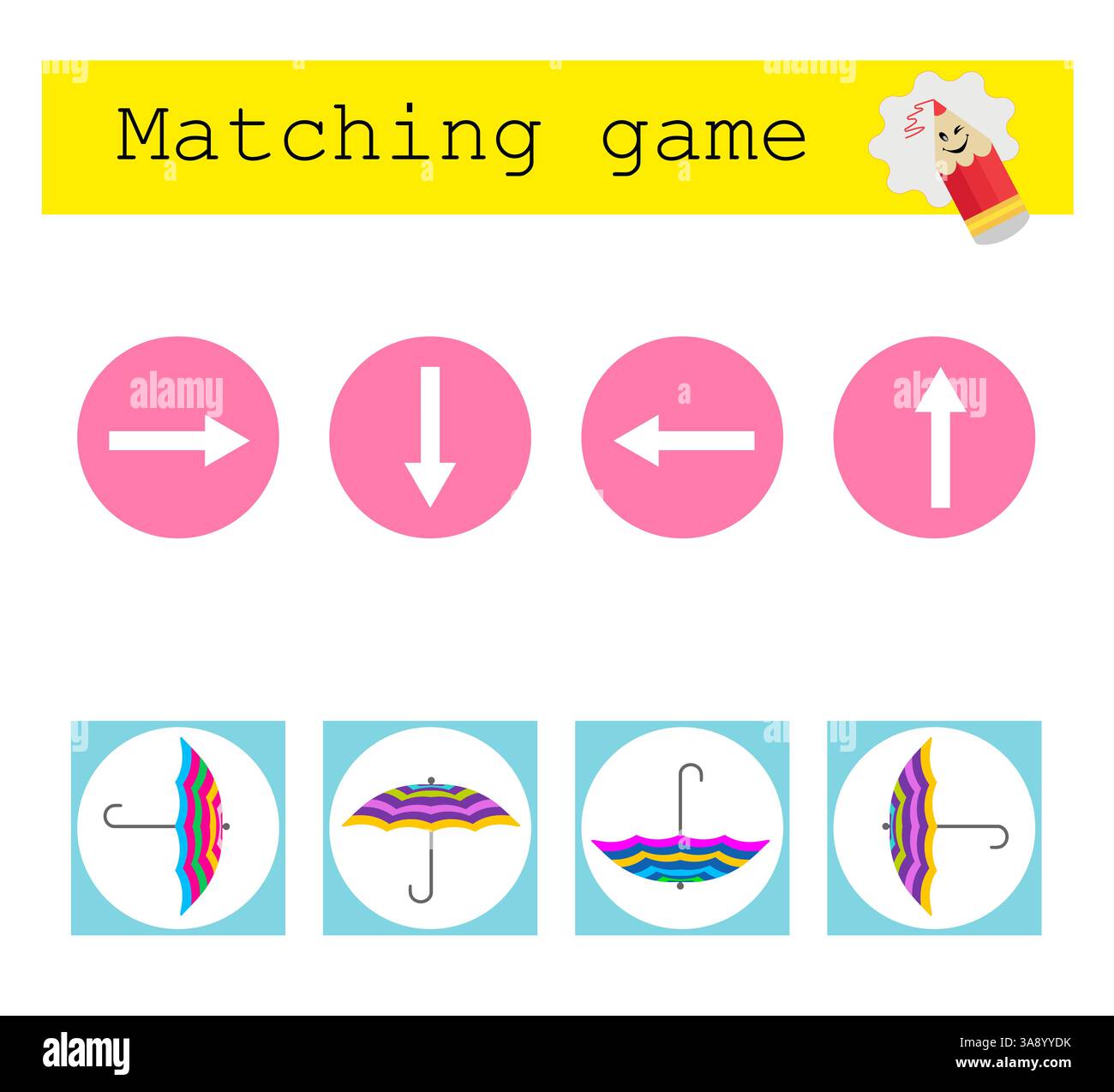 Fun educational kids game. Match umbrellas with arrows. Activity for ...