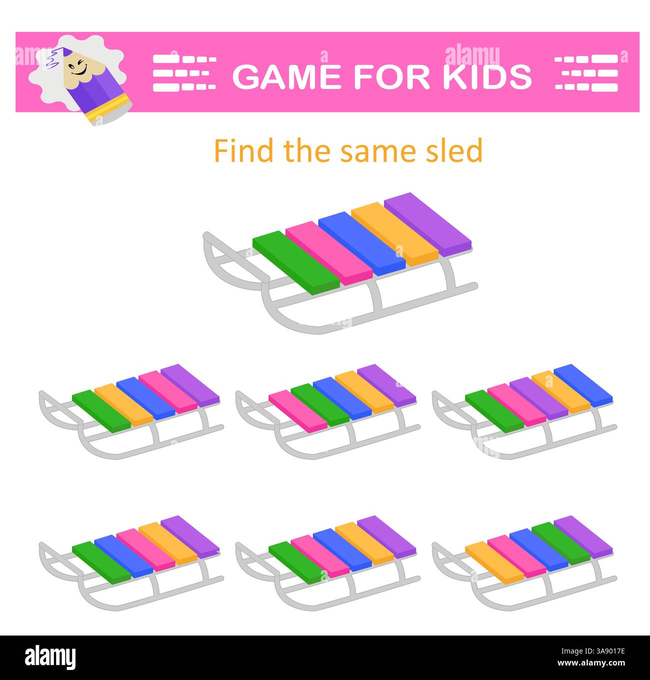Educational kids game. Find the same sled. Printable worksheet. Vector ...