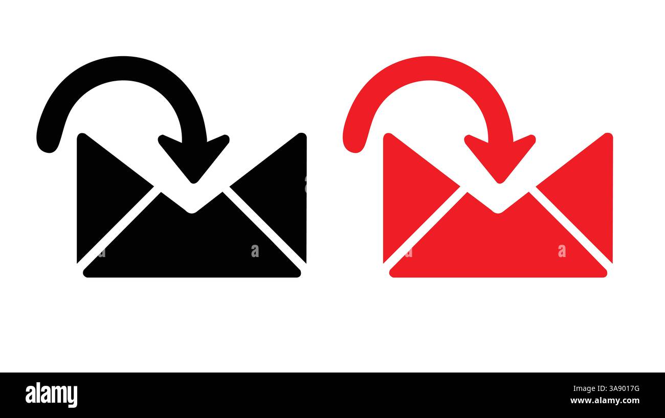 Email inbox icons in black and red on white background Stock Vector ...
