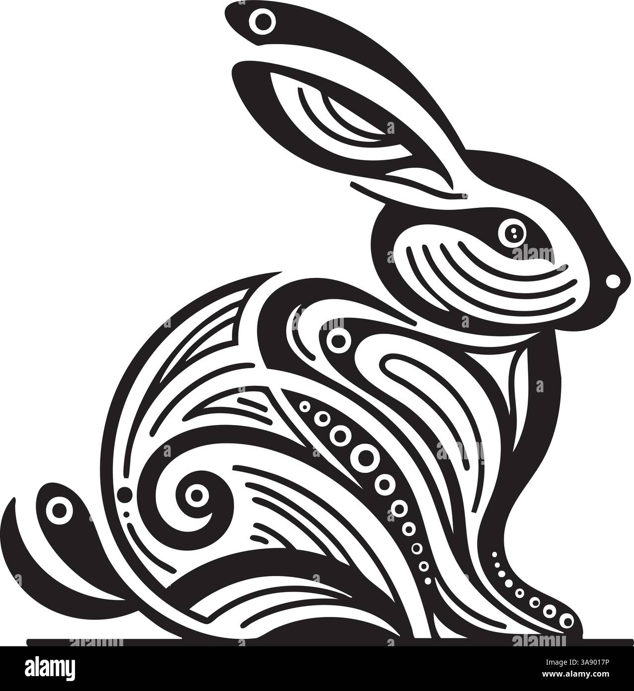 Stunning black and white abstract rabbit illustration with intricate ...