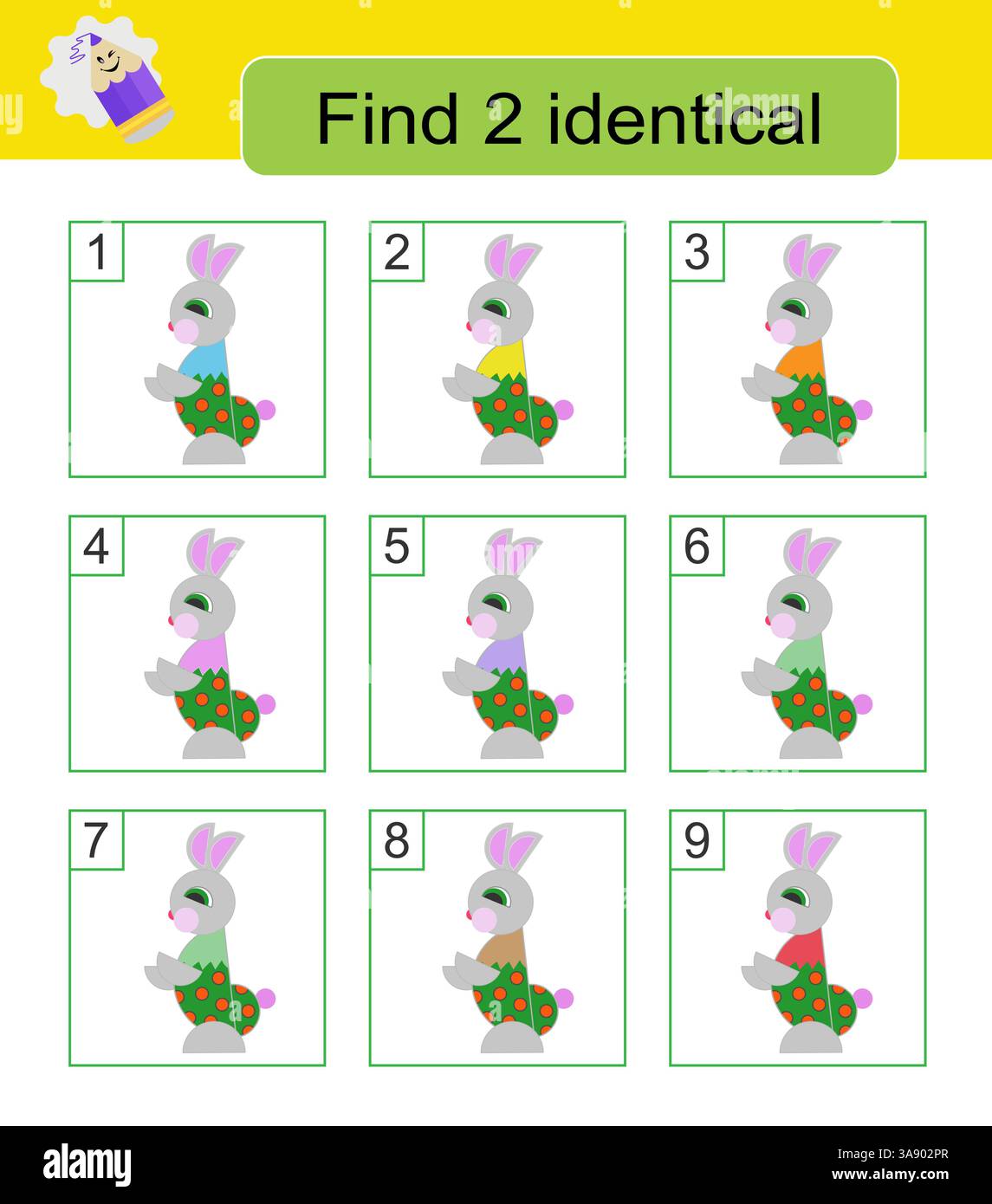 Fun puzzle game. Need to find two identical rabbits. Task for development of attention and logic ...