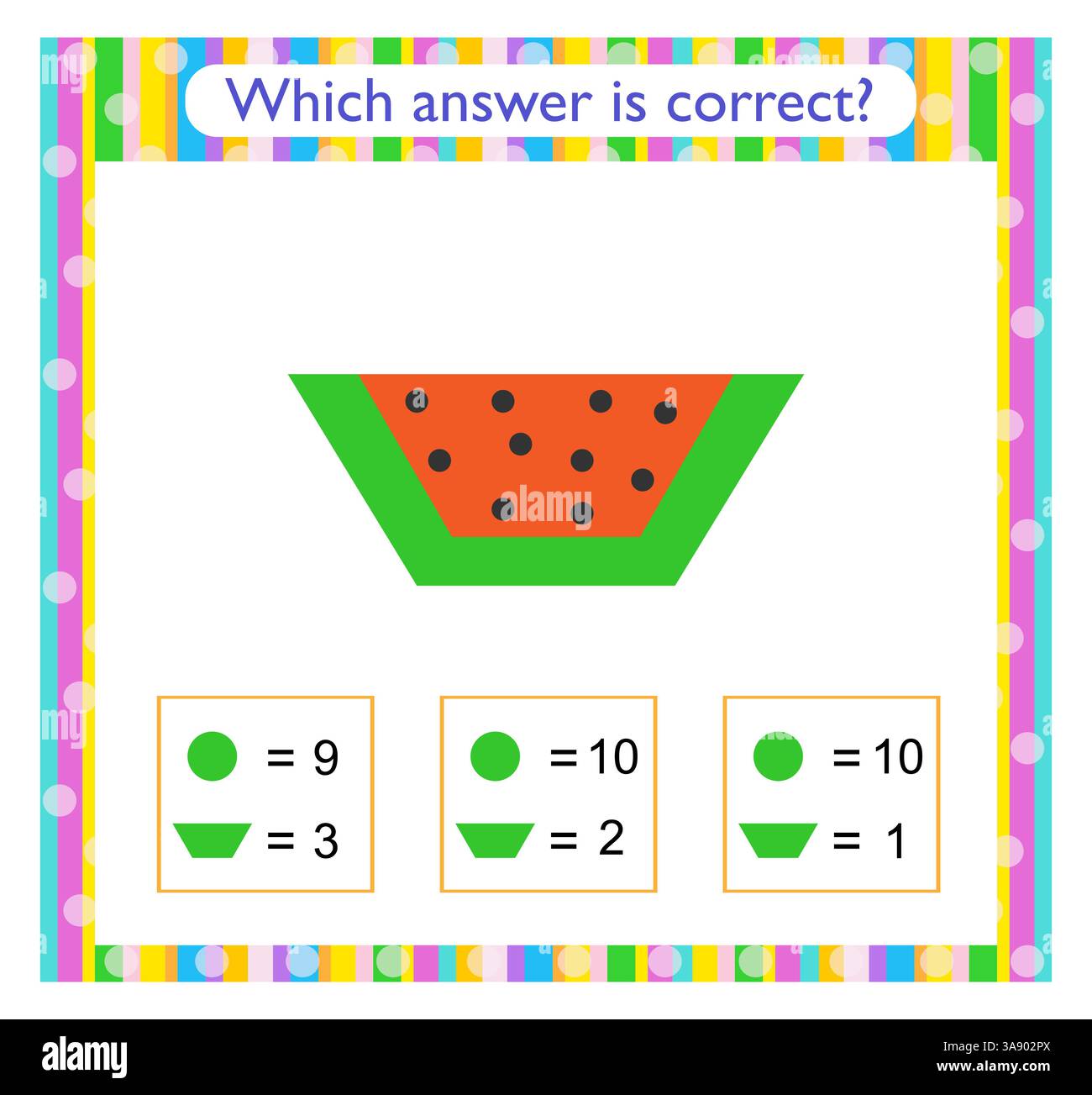 Math activity for kids. Find the correct answer. Cartoon watermelon ...