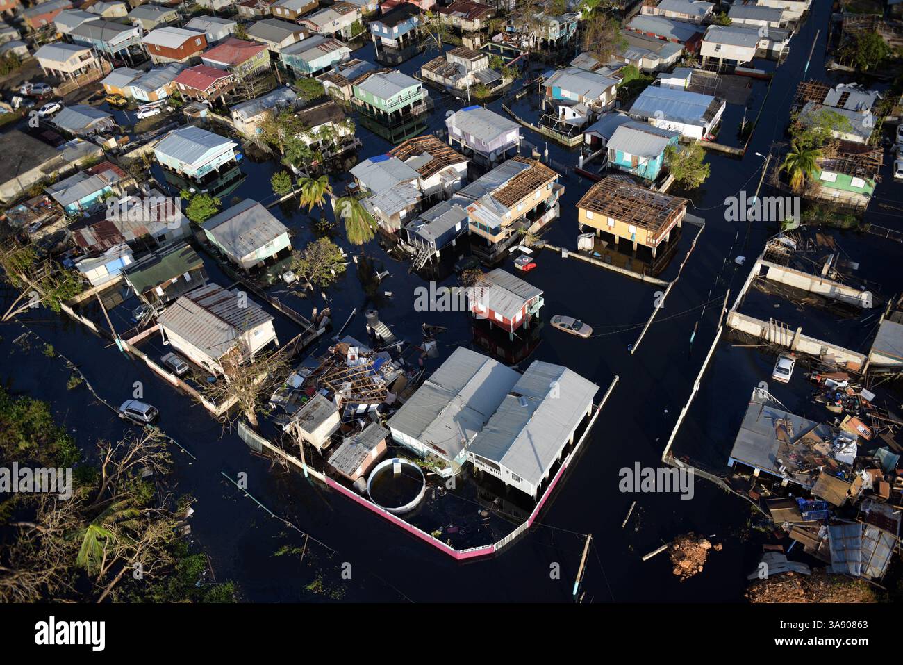 September 25, 2017 - Hamacao, Puerto Rico - Helicopter aerial view of ...