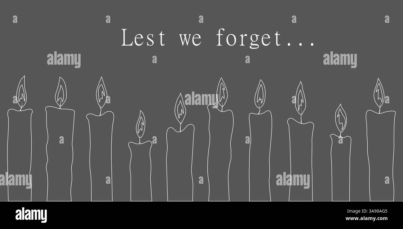 Lest we forget. Remembrance Day poster. Candles on a grey remembrance ...