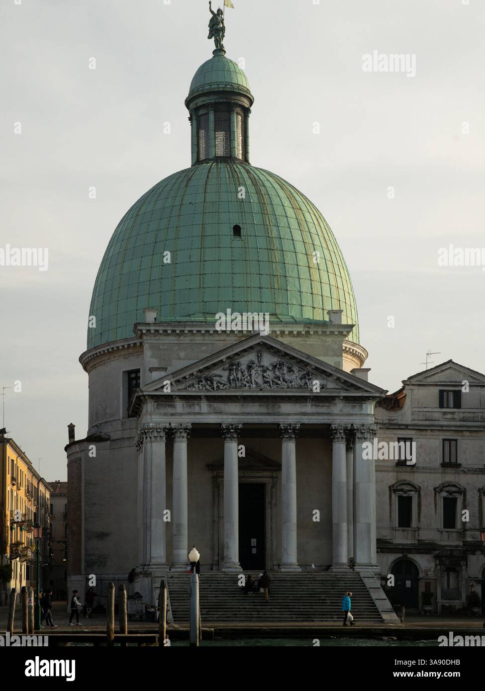 Italian Cityscape: Piazza with Church, and Street Lights Stock Photo ...