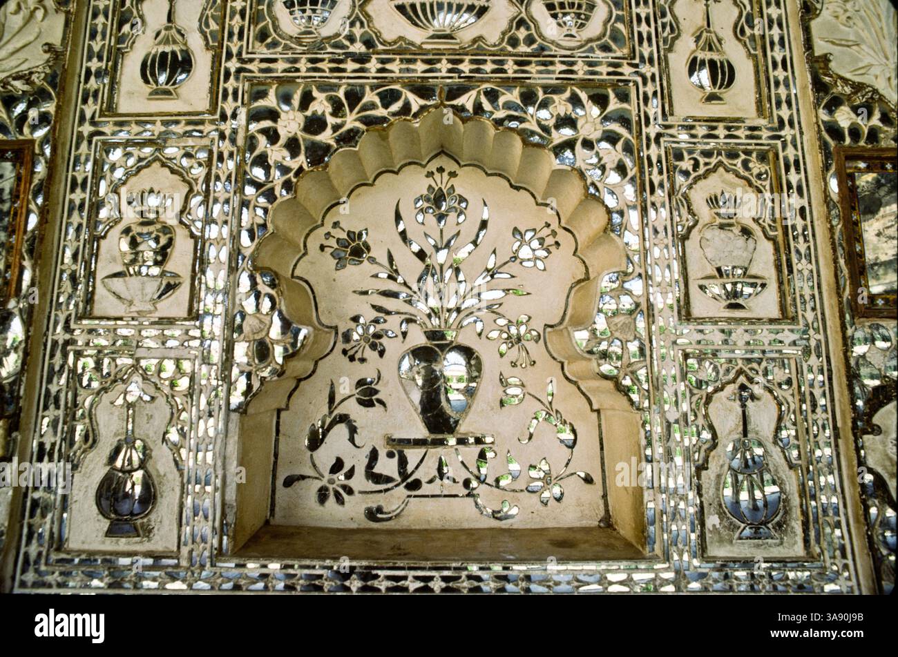 Hall of Mirrors in Amber Fort (Amber Palace) was built in 1592 of red ...