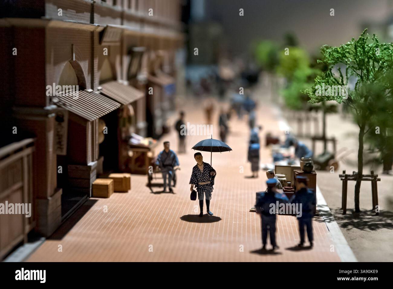 A miniature scale model of a street scene during the Tokyo Meiji Period ...
