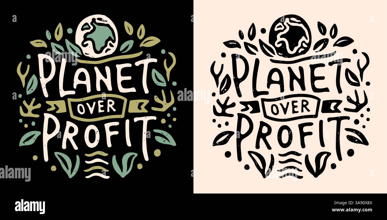 Planet over profit lettering Earth day illustration eco-friendly ...