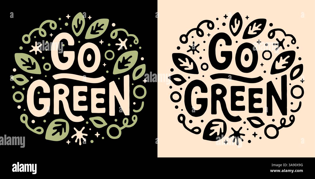 Go green lettering round badge sticker logo sustainable living ...