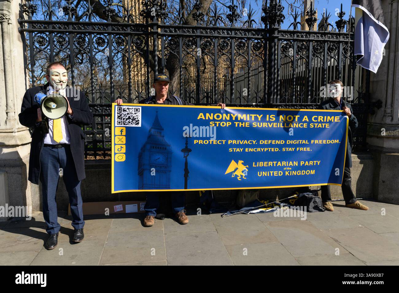 London, UK, 29 March 2025. Members of the Libertarian Party of the ...