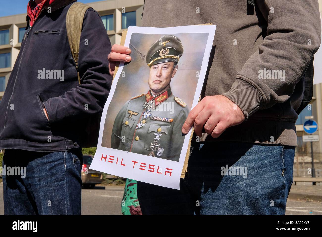 29th March 2025, London, UK. Protesters against Elon Musk and his ...
