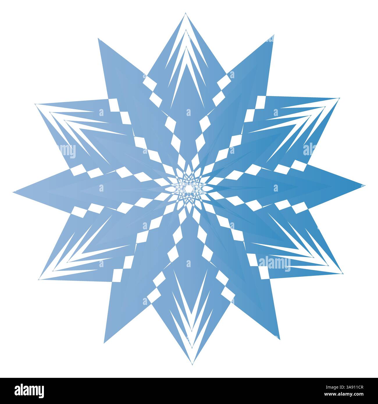Geometric blue star pattern with symmetrical arrow design on white ...