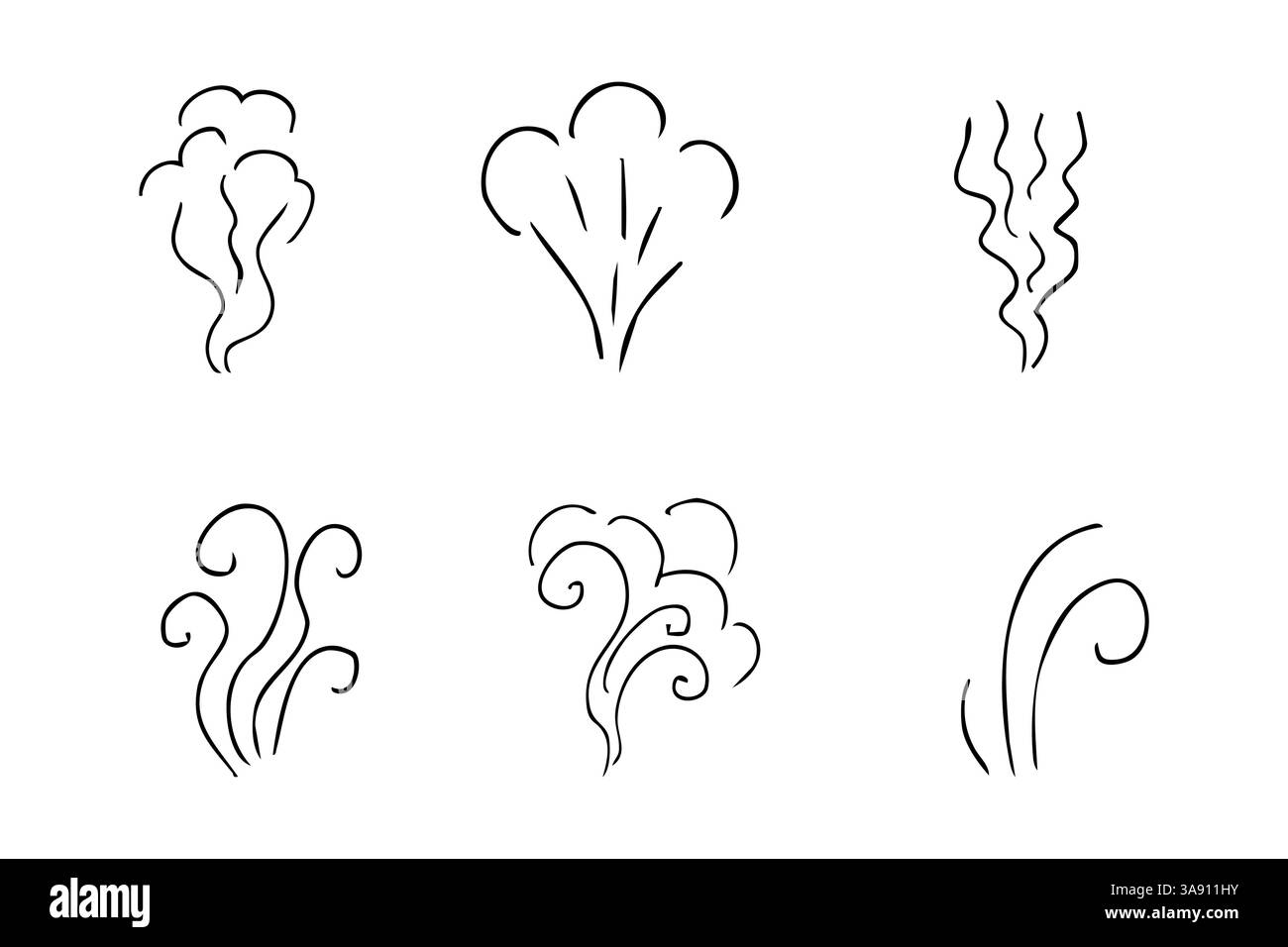 Steam smoke hand drawn line comic doodle. Aroma trail, cloud or wind ...