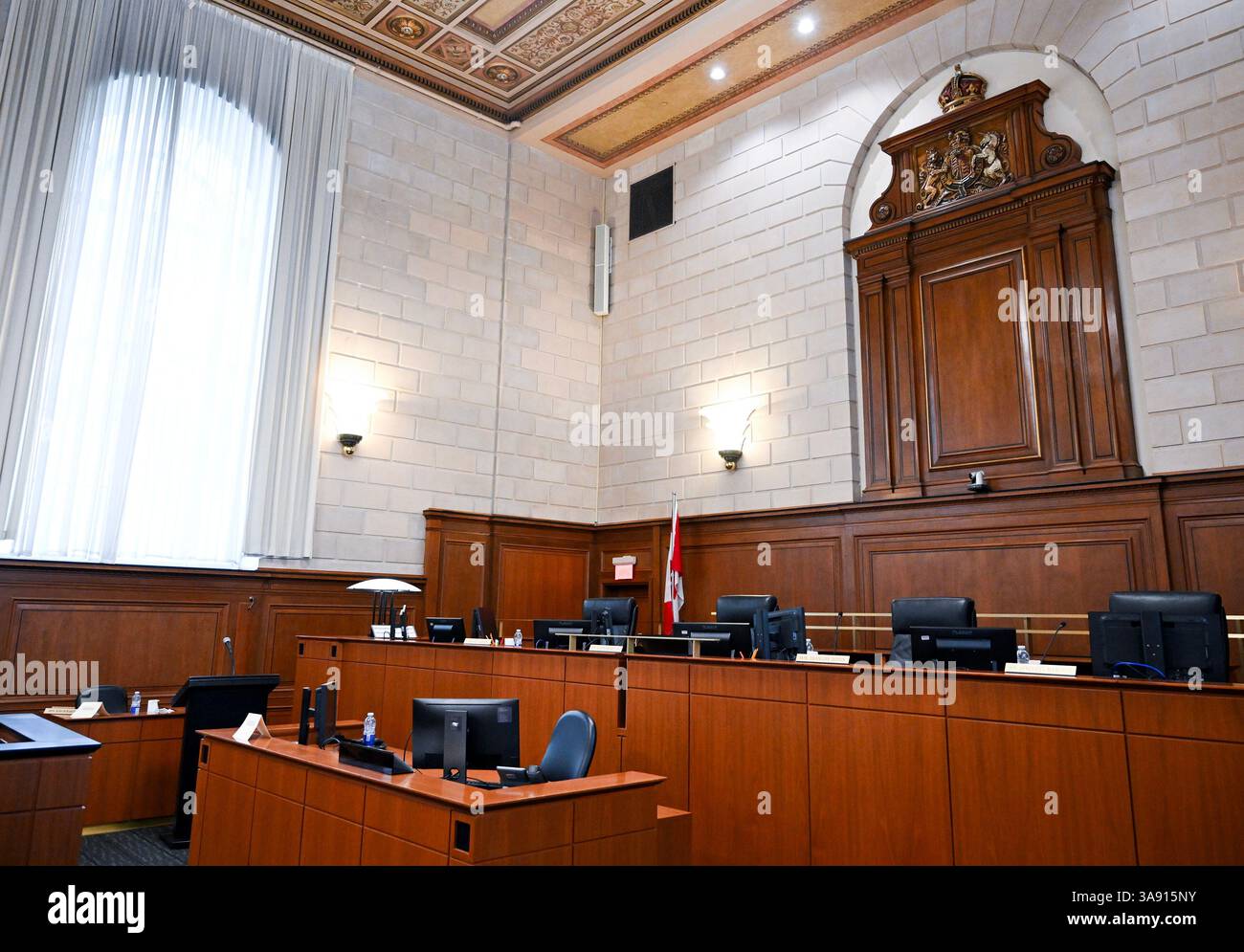 A view of the Louis-Hippolyte Lafontaine courtroom during a guided tour ...