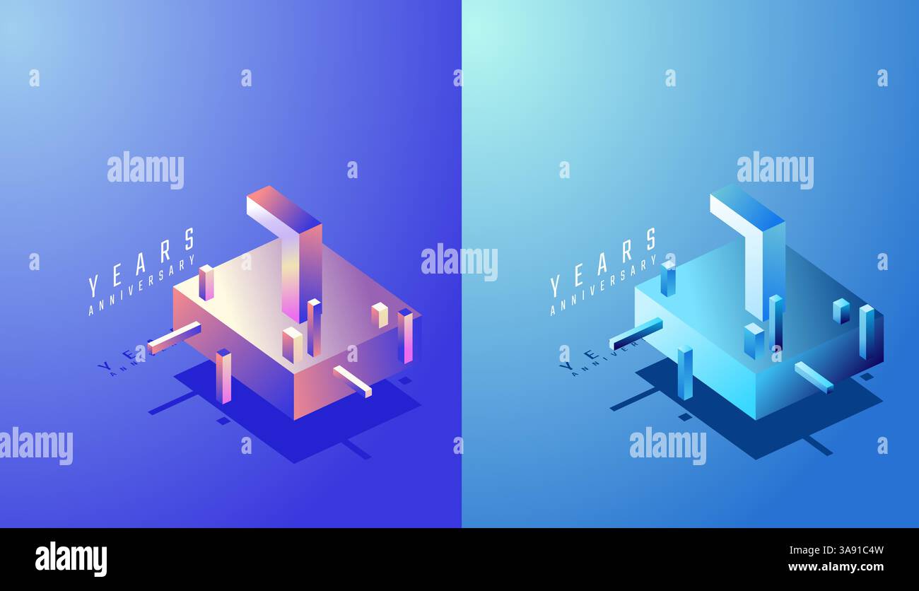 3D Isometric Anniversary Design 7th, 7th Years Anniversary in Colourful ...