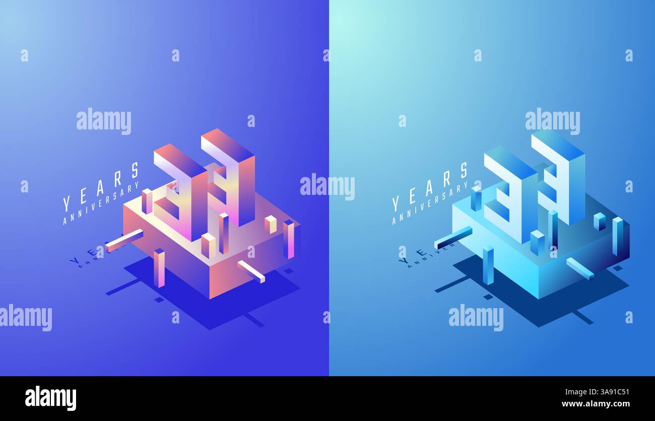 3D Isometric Anniversary Design 33th, 33th Years Anniversary in ...