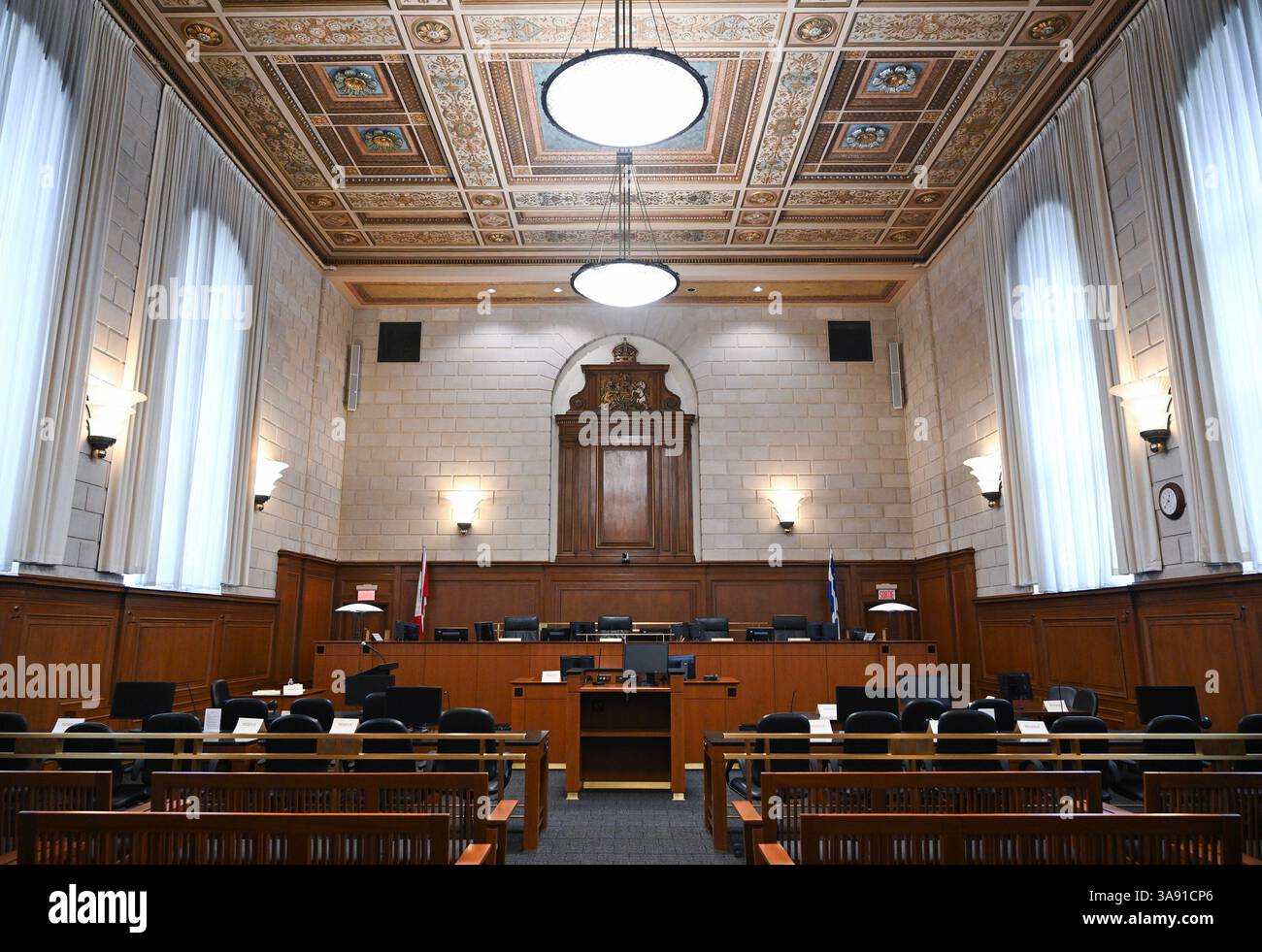 A view of the Louis-Hippolyte Lafontaine courtroom during a guided tour ...